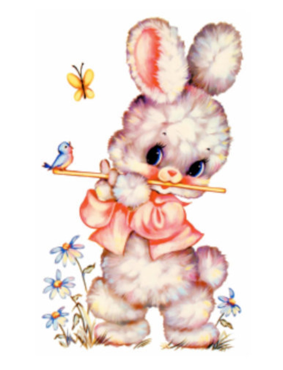 Vintage Image Nursery Baby Bunny Playing the Flute Transfers Waterslide ...