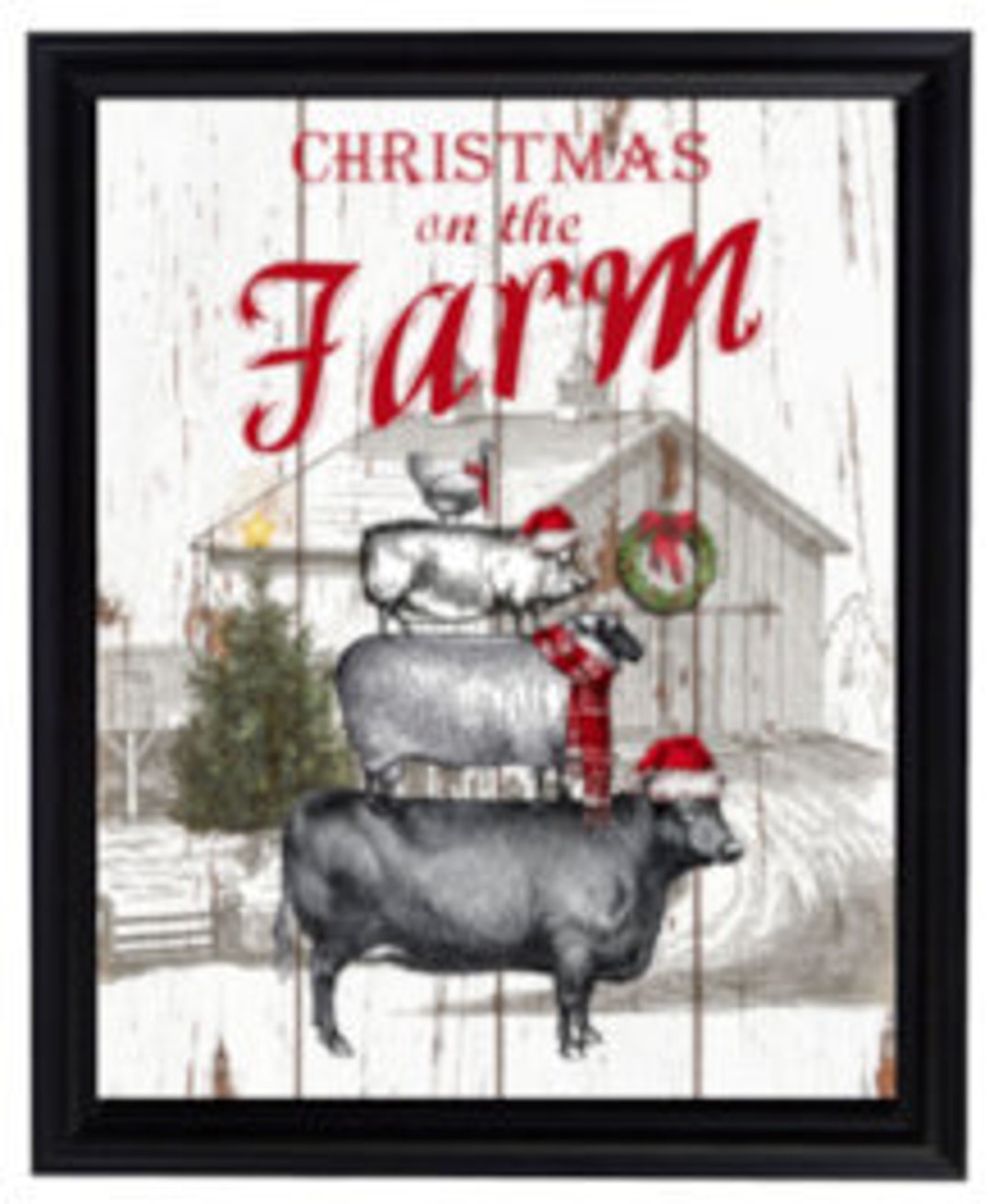 Vintage Image Christmas on the Farm Barn Animals Decor Wall Art Print ...