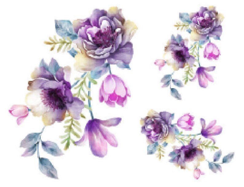 Shabby Pastel Watercolor Flower Floral Bouquet Transfers Waterslide ...