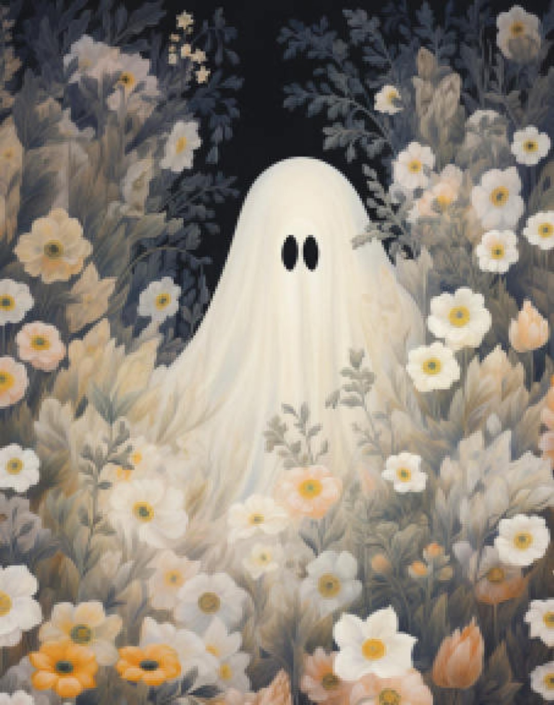 Sheet Ghost in Field of Wildflowers, Halloween, Haunting, Vintage ...