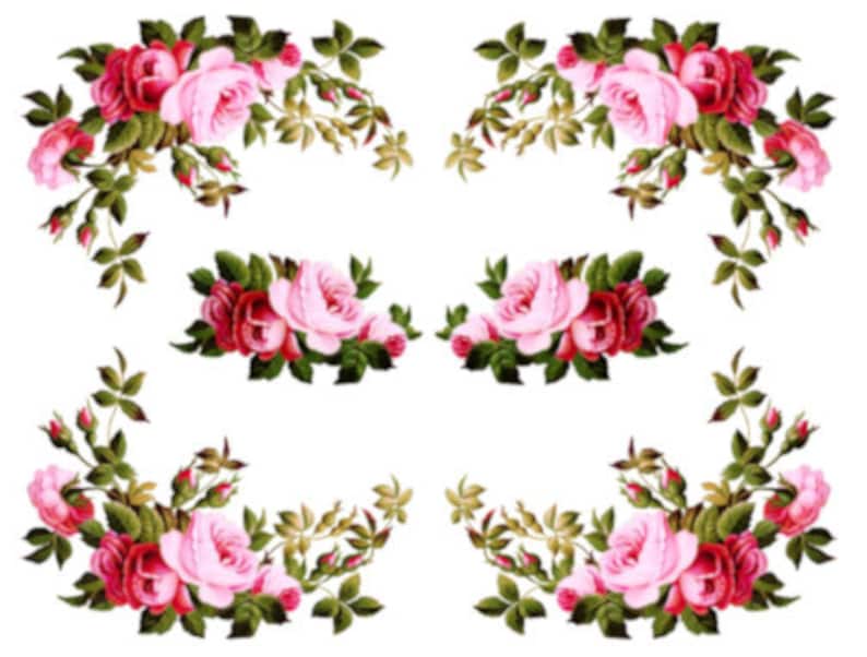 Vintage Image Pink and Red Shabby Rose Corners Swags Transfers - Etsy