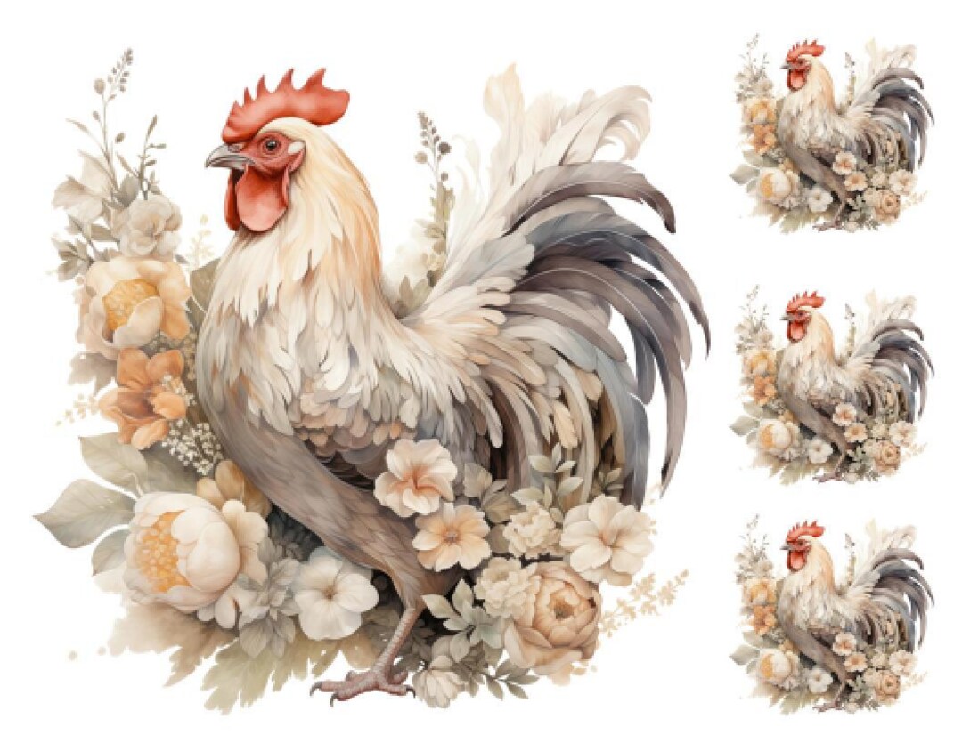 Vintage Image Kitchen Farm Animals Rooster Birds Furniture Transfers ...