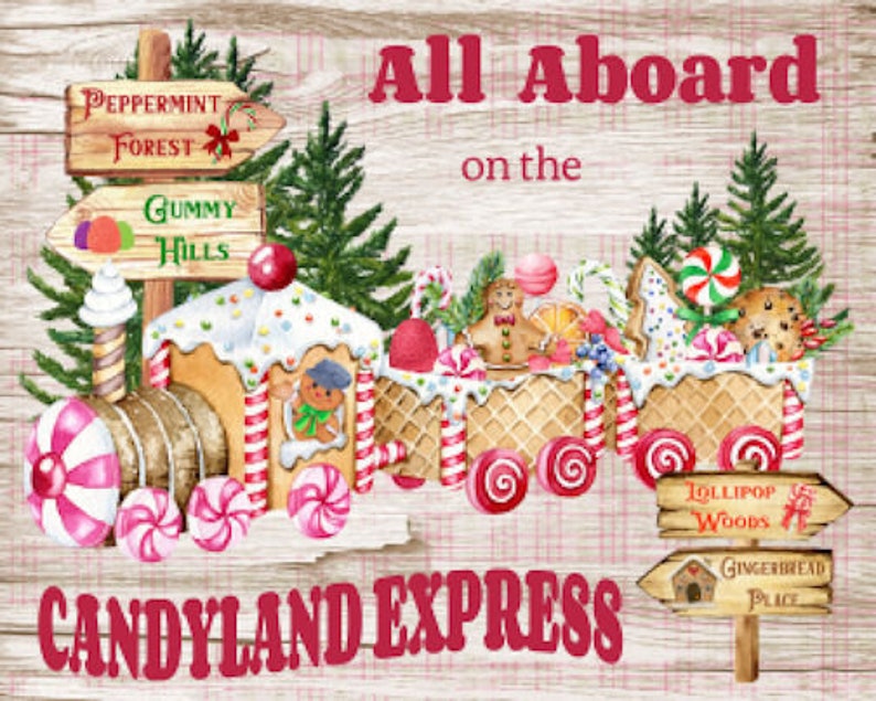 Vintage Grunge on Wood Christmas Candyland Express Train - Etsy