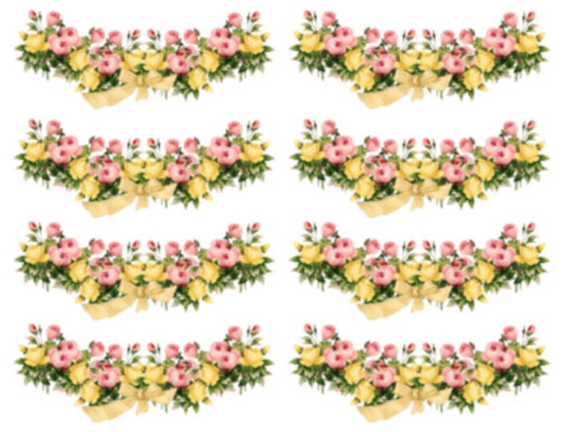 Vintage Image Shabby Pink Yellow Roses Swag With Bow Transfers ...