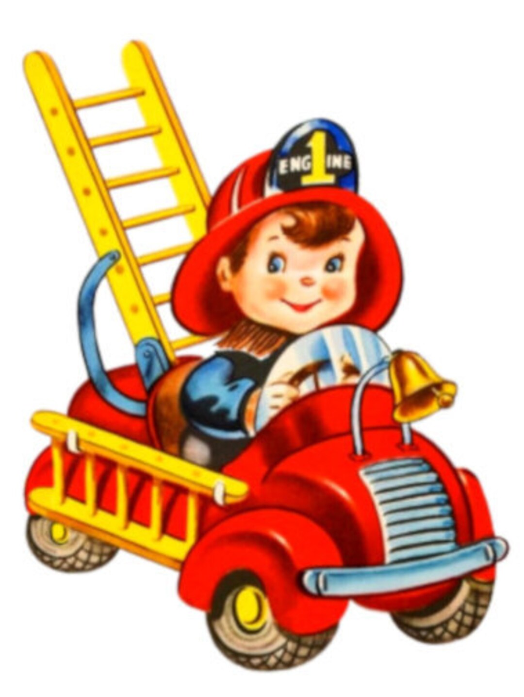 Vintage Image Nursery Retro Fireman Firetruck Little Boys Digital ...