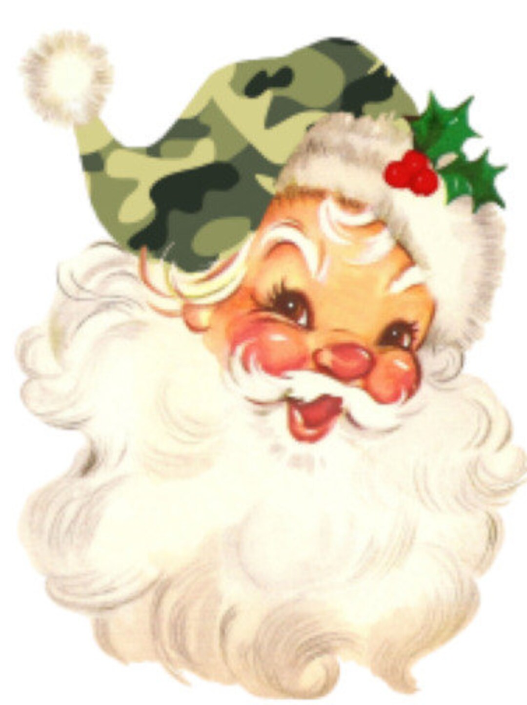 Vintage Shabby Retro Camo Camouflage Cap Hat Santa Head Christmas ...
