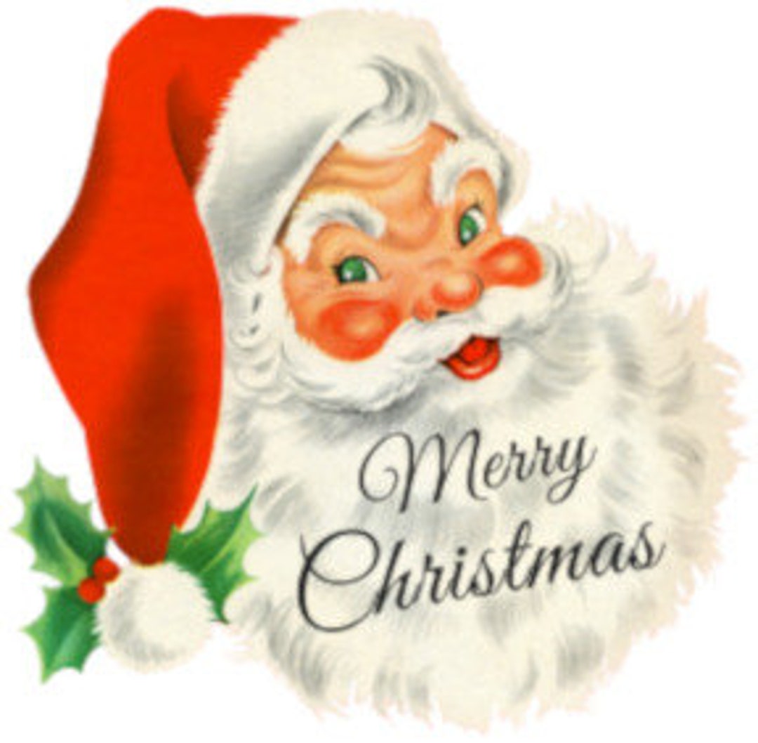 Vintage Image Retro Christmas Santa Claus Twinkle Eyes Merry Christmas ...