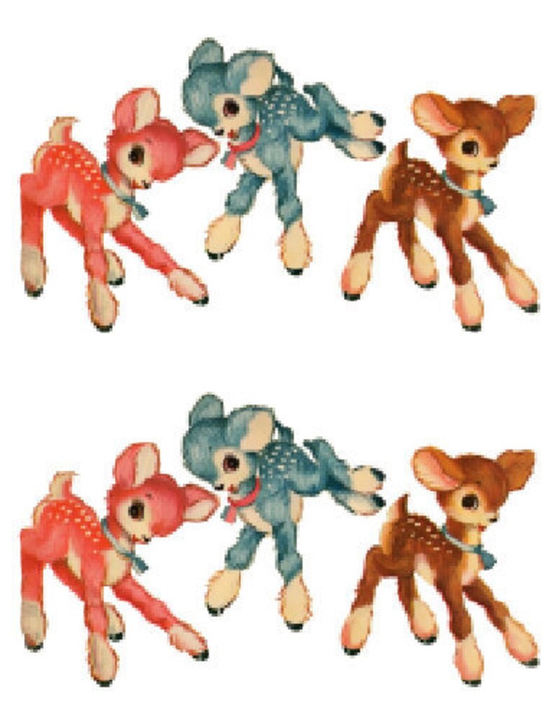 Vintage Image Retro Three Deer Pink Blue Brown Transfers Waterslide ...
