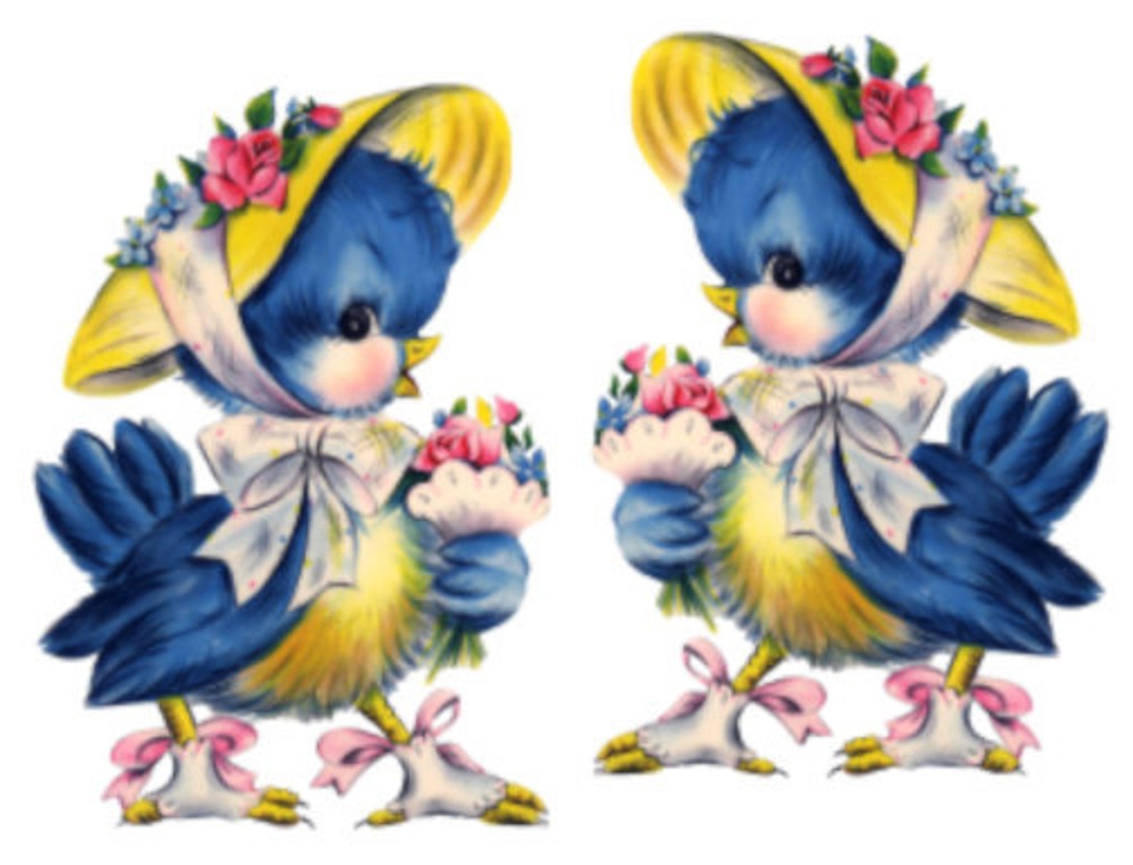 Vintage Shabby Retro Lady Bluebird Wearing Floral Bonnet - Etsy