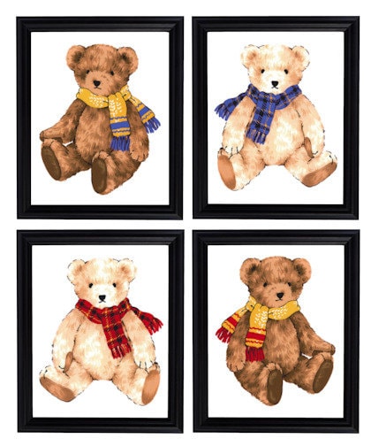 Nursery Decor Wall Art Watercolor Teddy Bear Forest Animals | Etsy