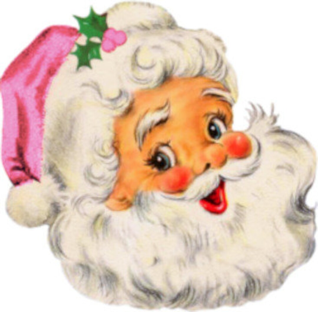 Vintage Image Retro Christmas Santa Head Pink Cap Hat Clipart Digital ...