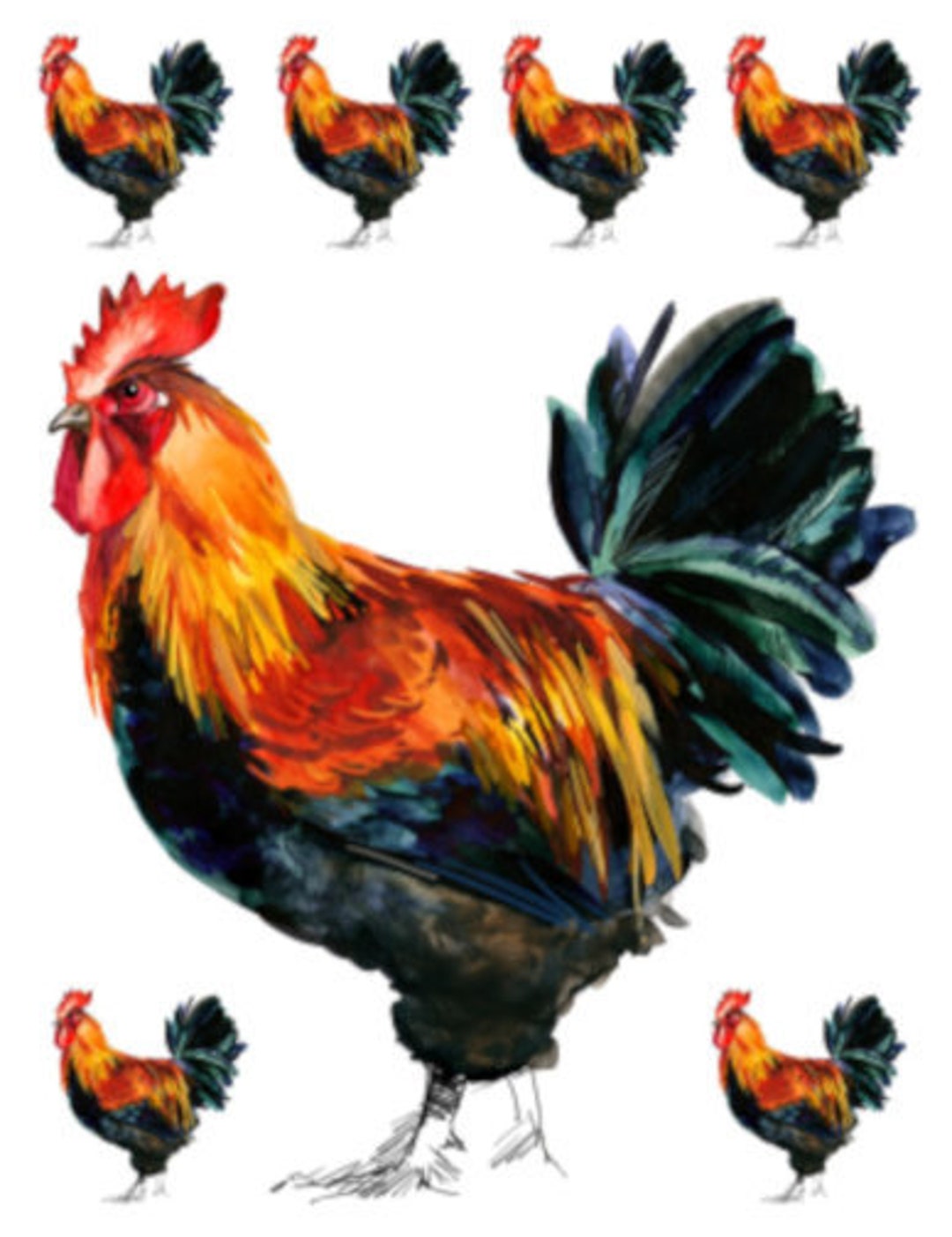 Retro Image Kitchen Farm Animals Rooster Birds Furniture Transfers ...