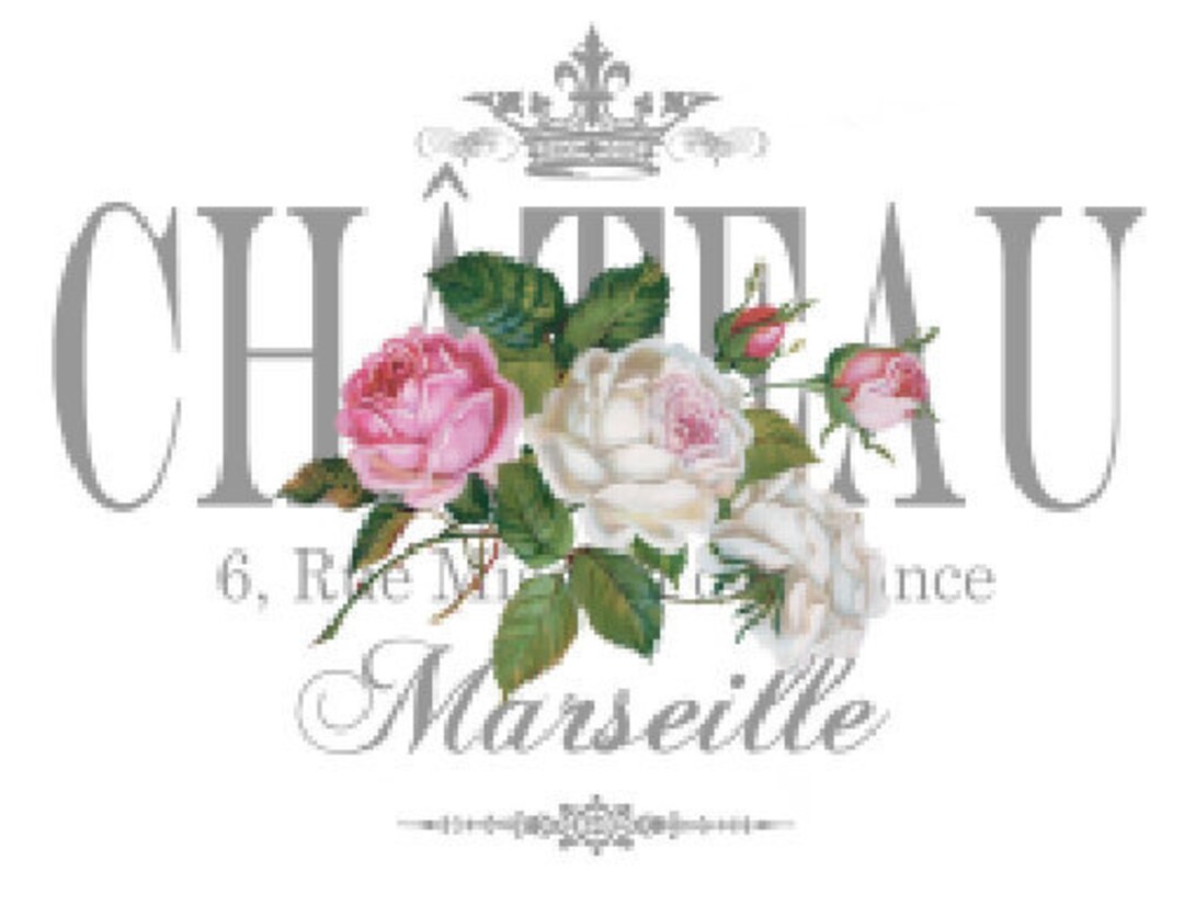 Vintage Image French Paris Chateau Sign Shabby Roses Transfers ...