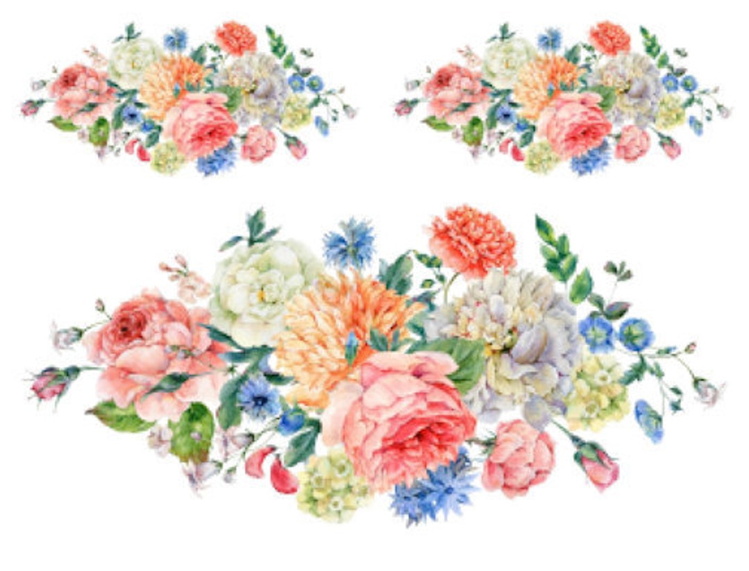 Shabby Pastel Watercolor Roses Flowers Swag Bouquet Waterslide Decals ...