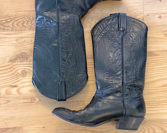 Black Leather Vintage Tony Lama Cowboy Boots 1990's - Etsy