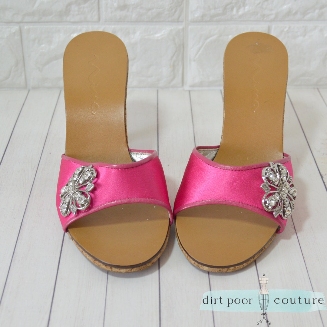 Hot Pink Open Toe Satin Heels - Etsy