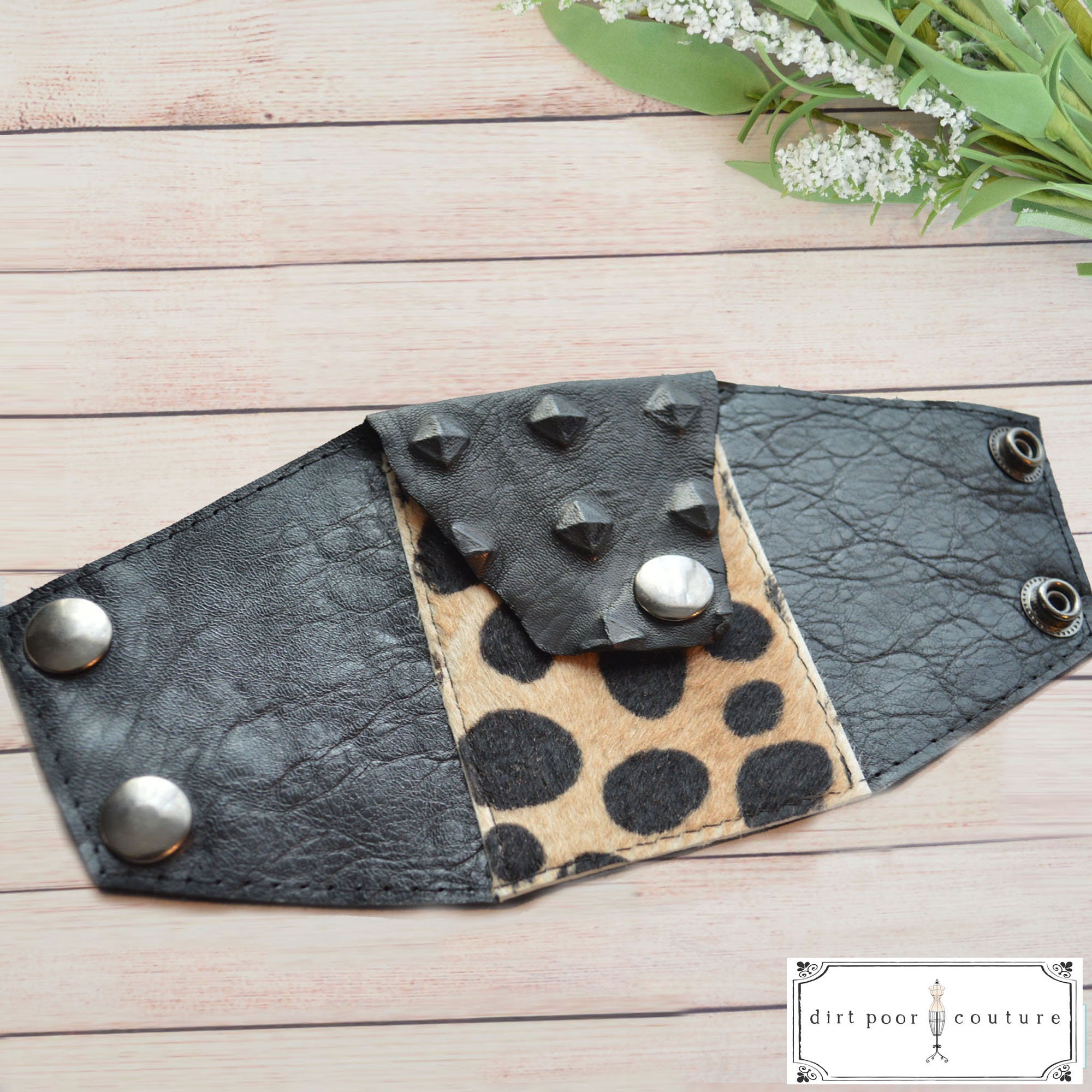 Leather Womens Wallet Wrist Cuff Wallet Wrist Wallet Black Leopard - Etsy