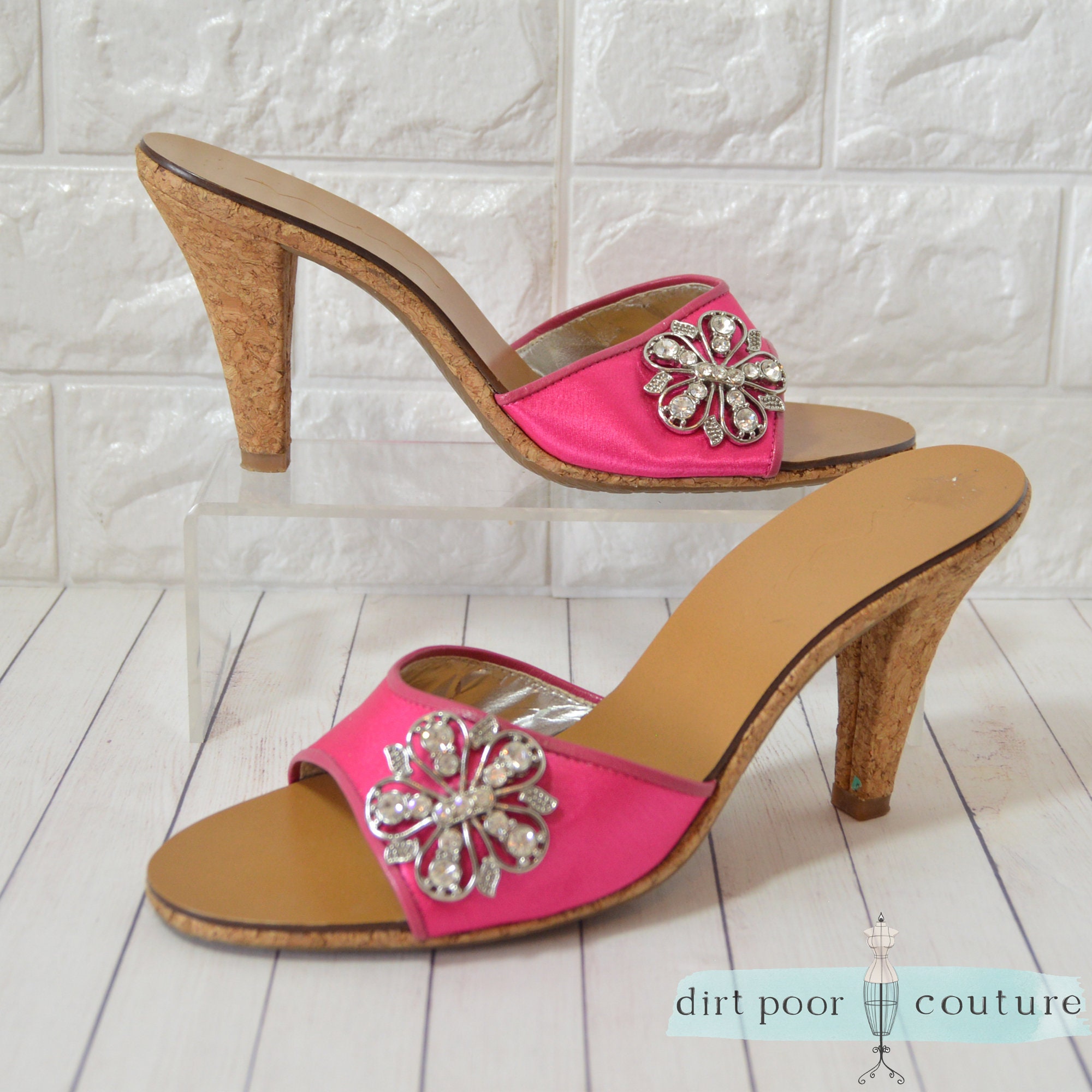 Hot Pink Open Toe Satin Heels - Etsy