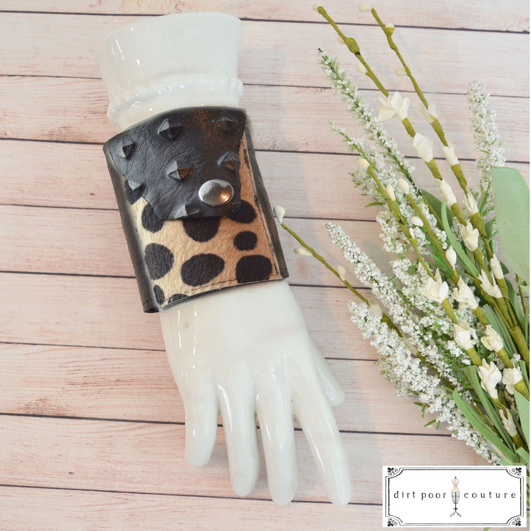 Leather Womens Wallet Wrist Cuff Wallet Wrist Wallet Black Leopard - Etsy