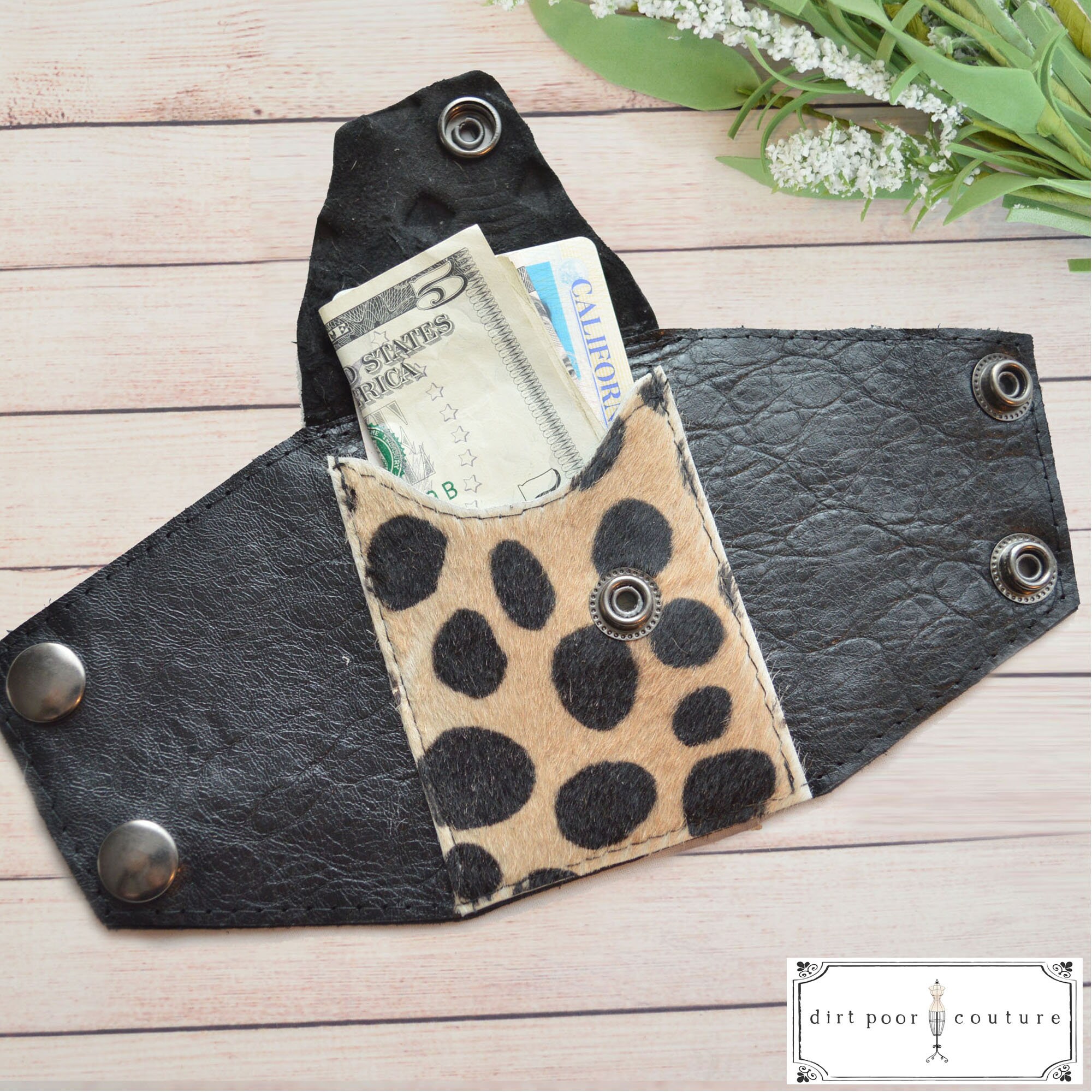 Leather Womens Wallet Wrist Cuff Wallet Wrist Wallet Black Leopard - Etsy