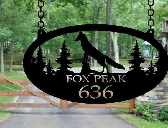 Metal Fox Address Evergreen Sign | Etsy