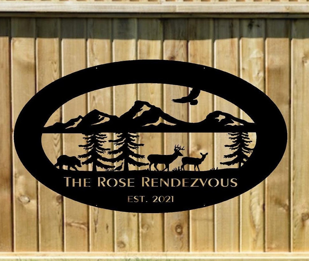 Metal Mountain WILDLIFE Sign With DEER TURKEY , Custom Nature Mountain ...