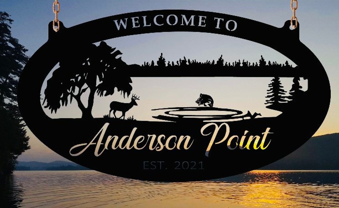 Metal Sign LAKE Jumping Fish Sign , Deer Lake Sign Customized With Your ...