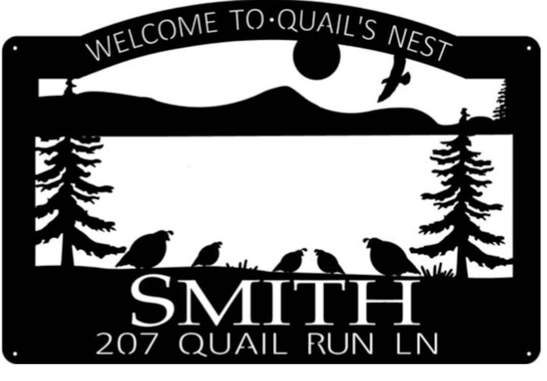 Metal Address Sign With Quail, Pine Trees or Cactus MOUNTAIN Quail Sign ...