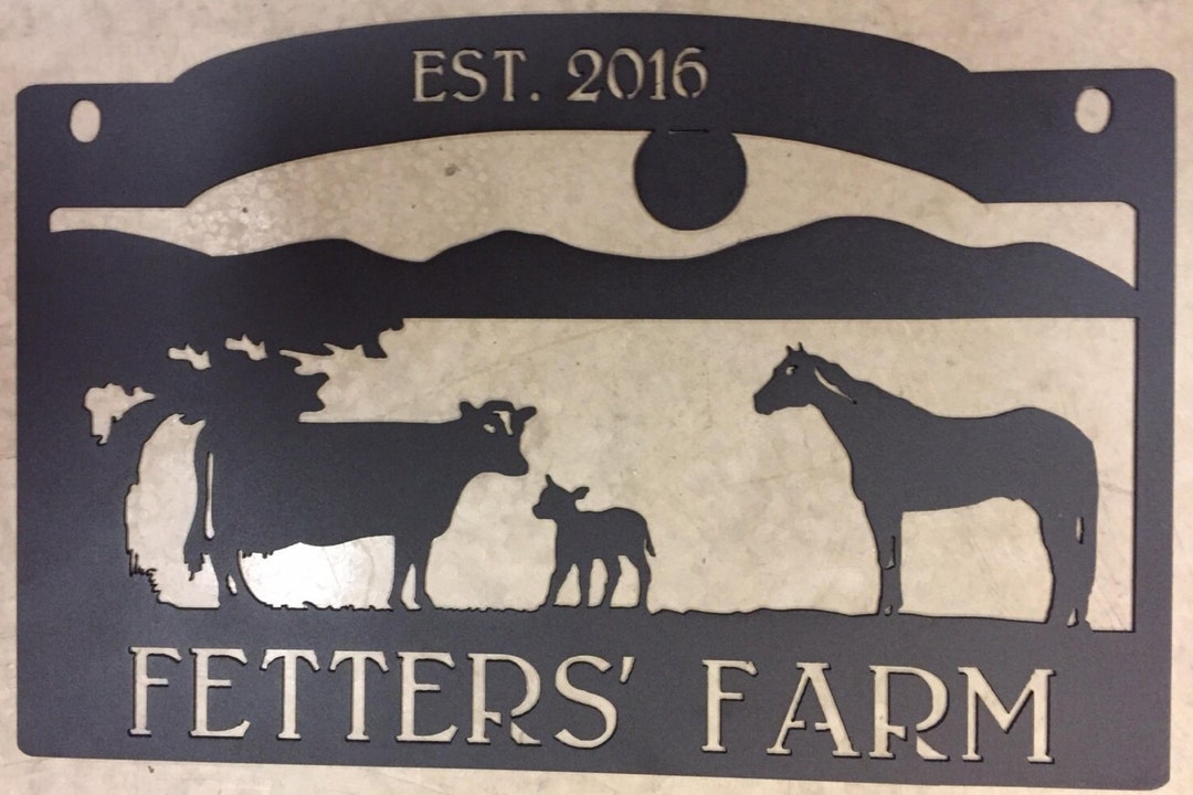 Metal Farm Sign With HORSE COW MOUNTAIN Scene - Etsy