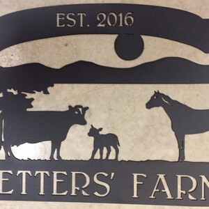 Metal Farm Sign With HORSE COW MOUNTAIN Scene - Etsy