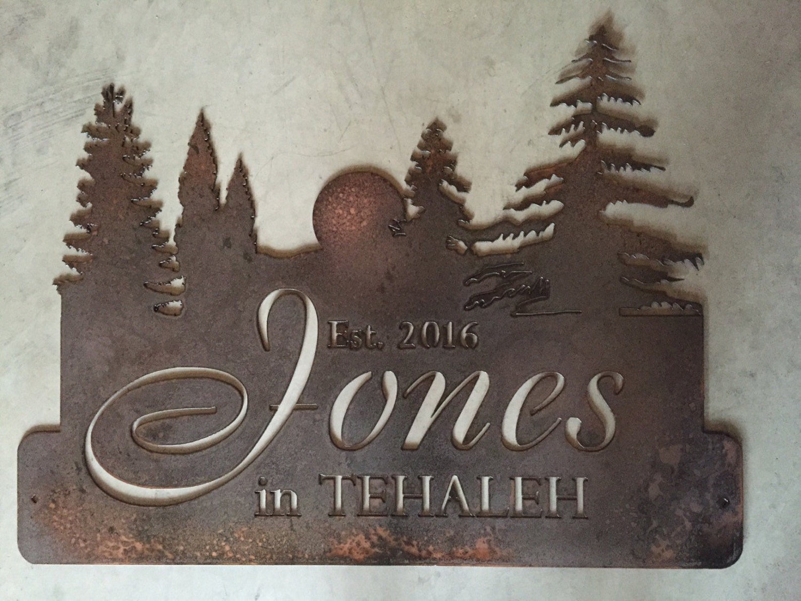 METAL EVERGREEN SIGN , Setting Sun Evergreen Sign With Your Name 2ft - Etsy