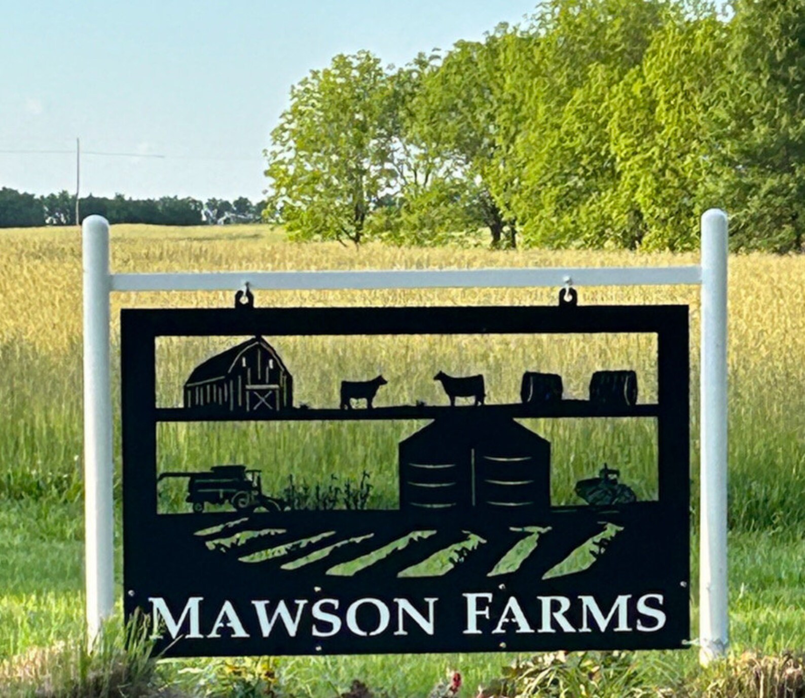 Wheat FARM SIGN , Metal Wheat Farm Sign, Combine Grain Cart Wheat Field ...