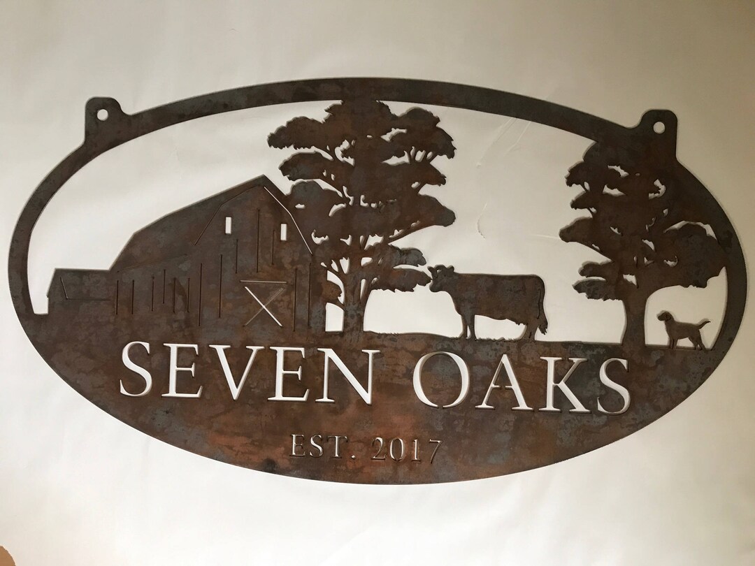 FARM SIGN, Cow Barn Sign,personalized Metal Sign Barn and Cow and Tree ...