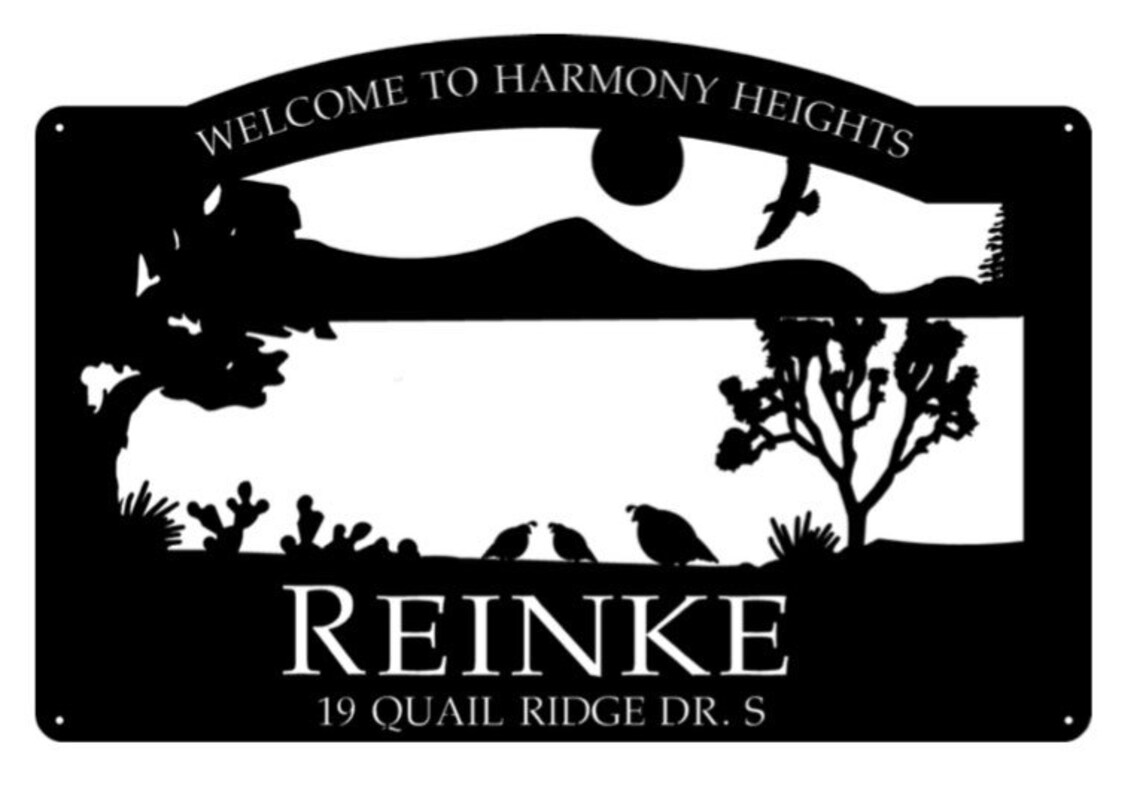 Metal address sign with Quail pine trees or Cactus MOUNTAIN | Etsy