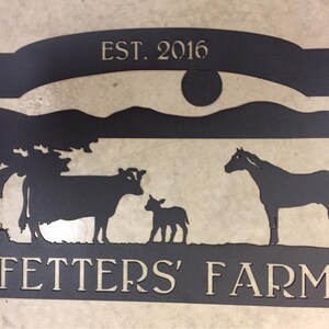 Metal farm sign with HORSE COW MOUNTAIN scene | Etsy