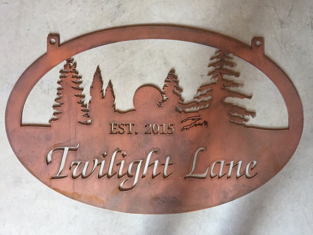 TWILIGHT LANE Metal Sign With Evergreens and Setting Sun - Etsy