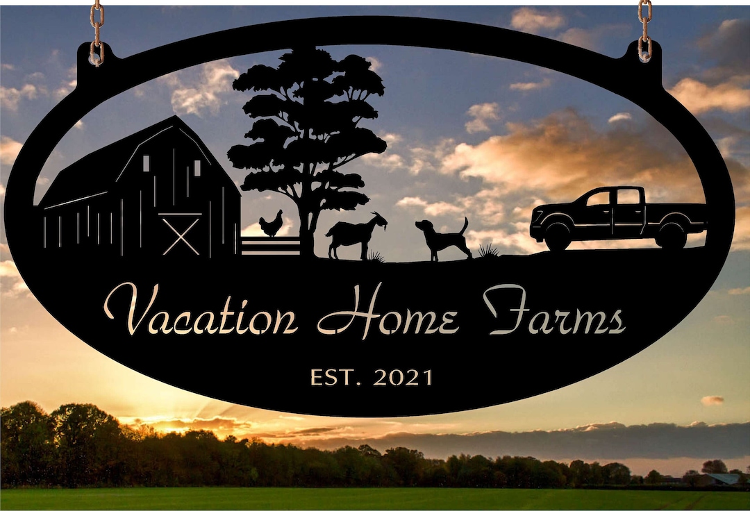 Metal FARM Sign With Fence and Chicken, Goat and Pickup - Etsy