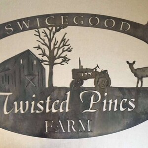 Barn Tractor Deer Sign, Personalized Metal Sign With Barn and Tractor ...