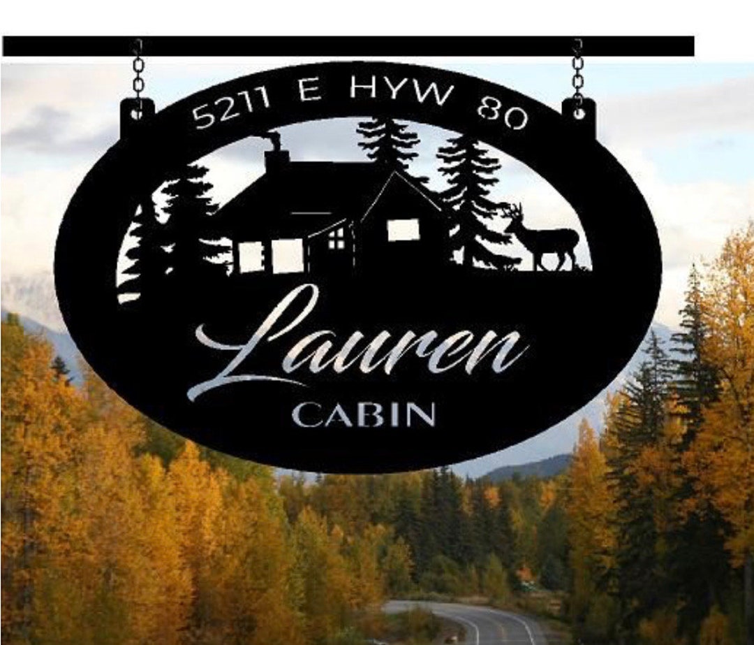 Metal CABIN in the Woods SIGN, Cabin Deer in Woods Sign, Custom Cabin ...