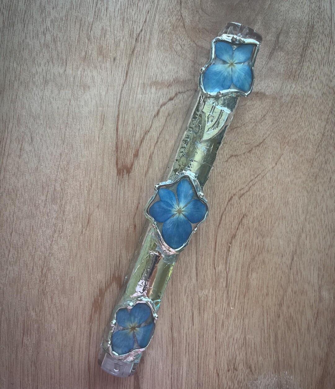 LARGE Real Blue Hydrangea Flowers Flora Acrylic and Metal Mezuzah Case ...