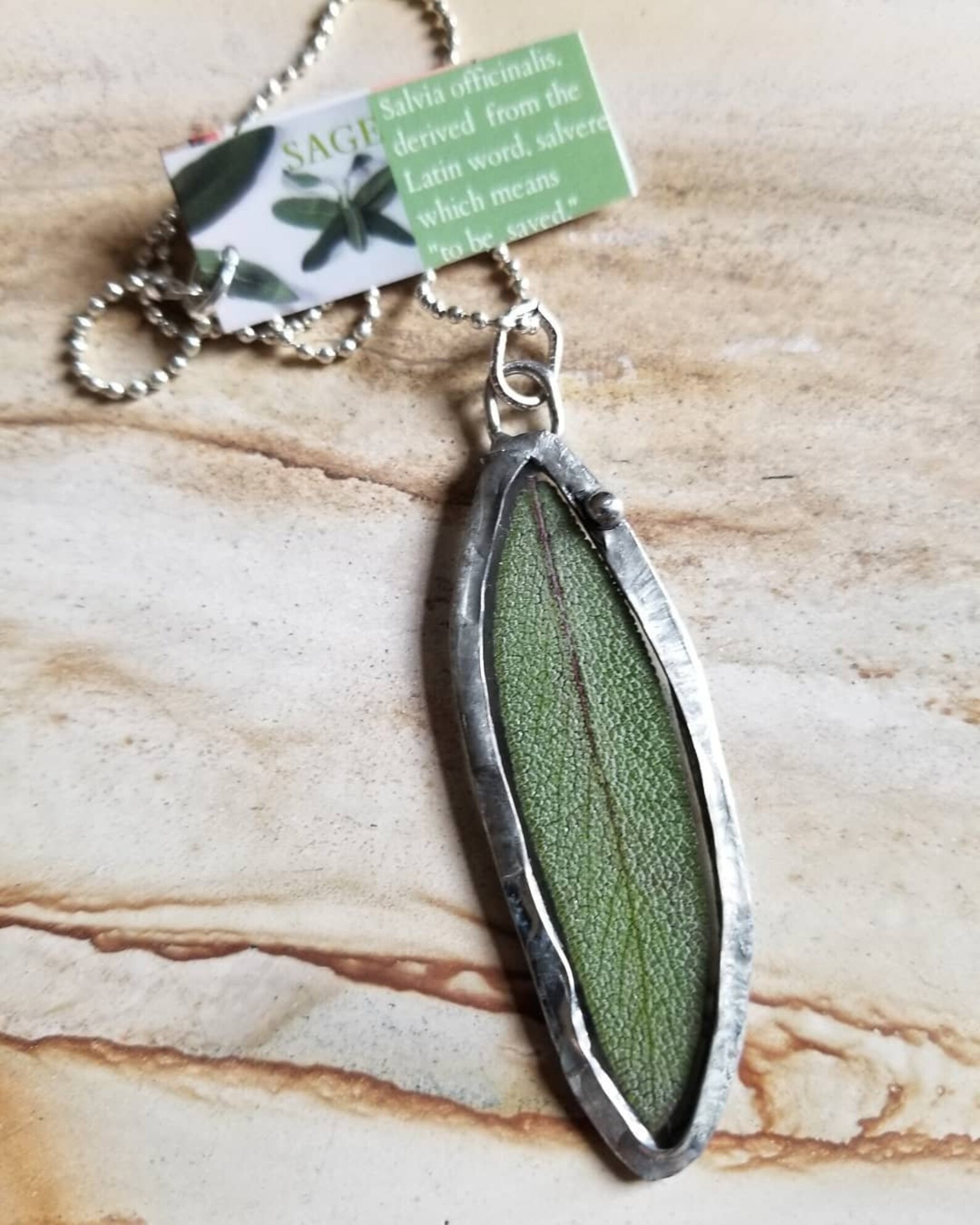 Sage Necklace, Pressed Flower Necklace, Terrarium Necklace, Herb ...