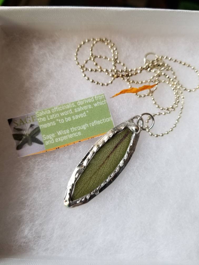 Sage Necklace, Pressed Flower Necklace, Terrarium Necklace, Herb ...
