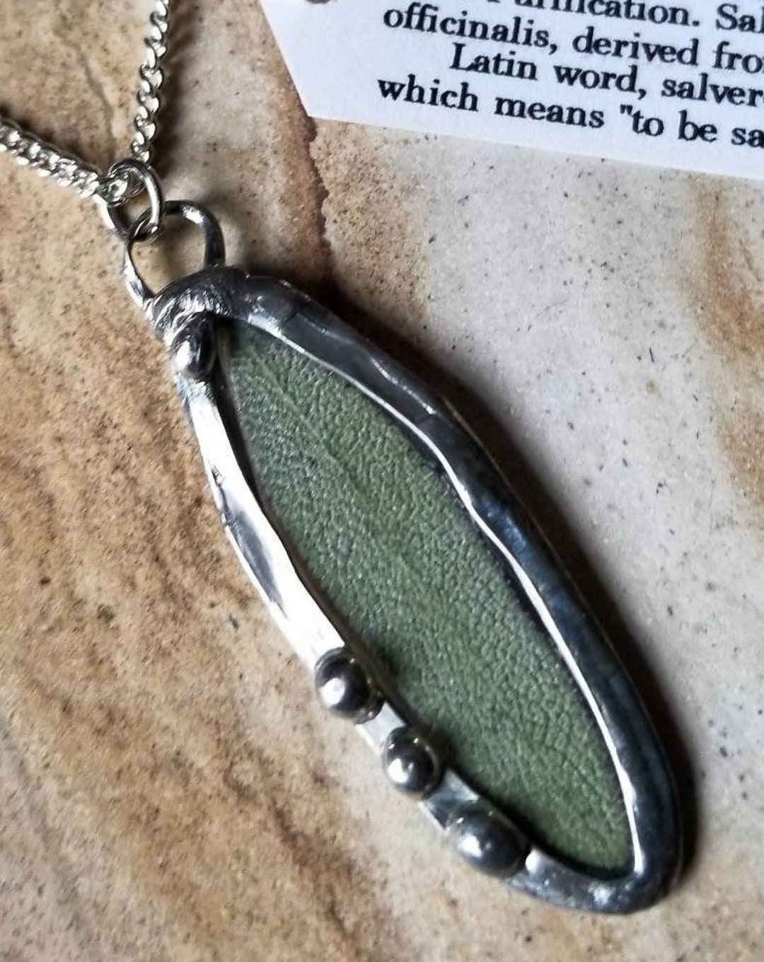 Sage Necklace, Pressed Flower Necklace, Terrarium Necklace, Herb ...