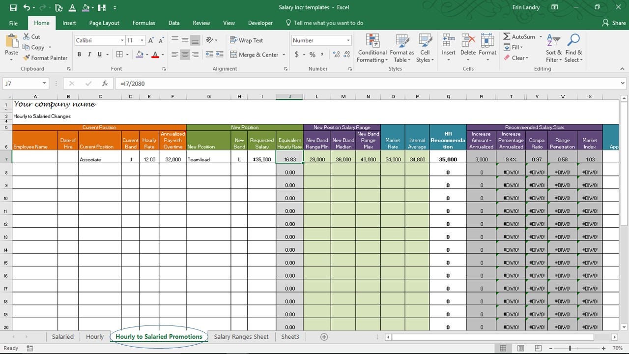 HR Compensation Data Analysis Worksheet, Salary Increase Guidelines ...