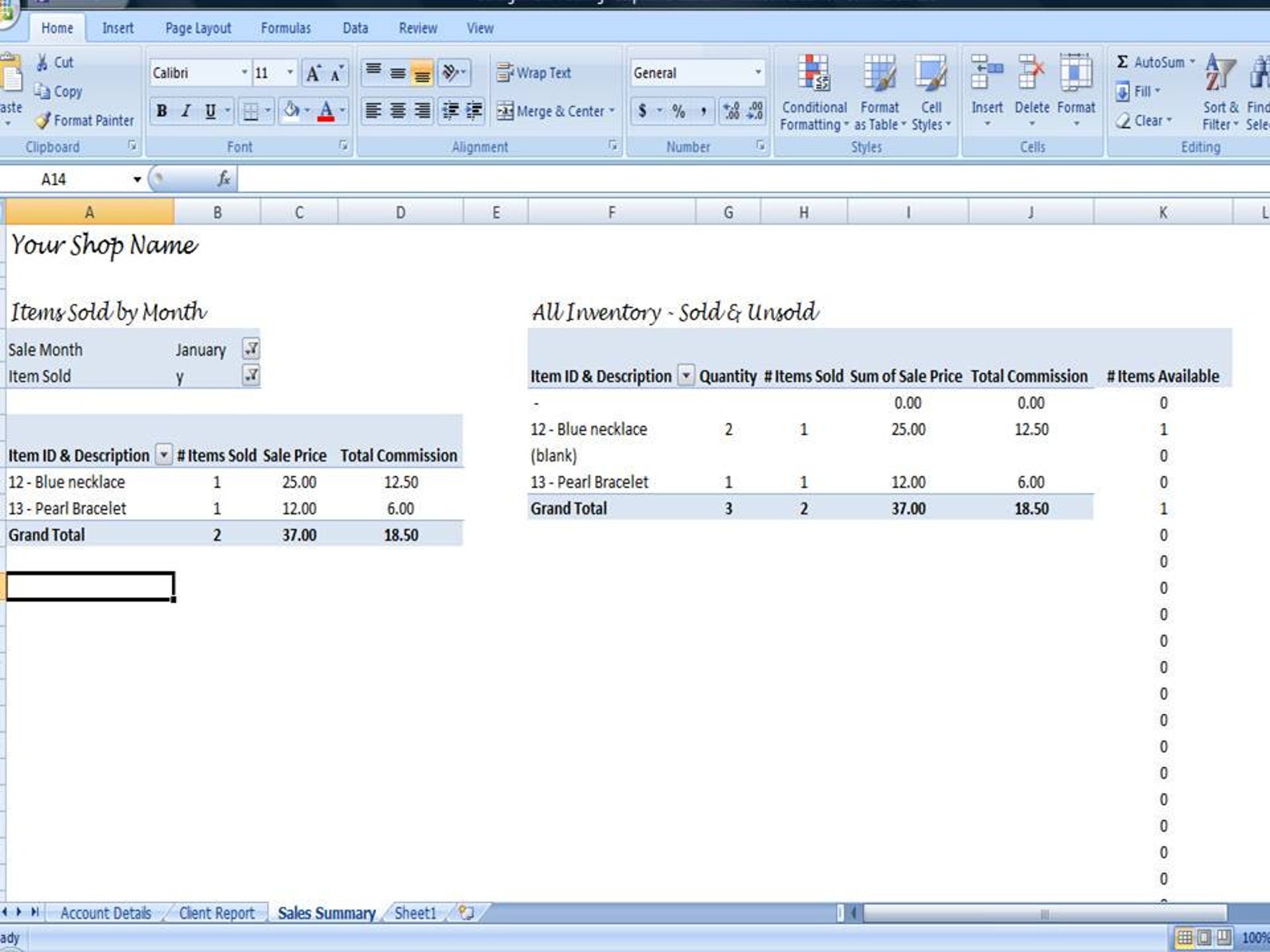 Simple Consignment Tracking Worksheet, Calculates Your Sales ...