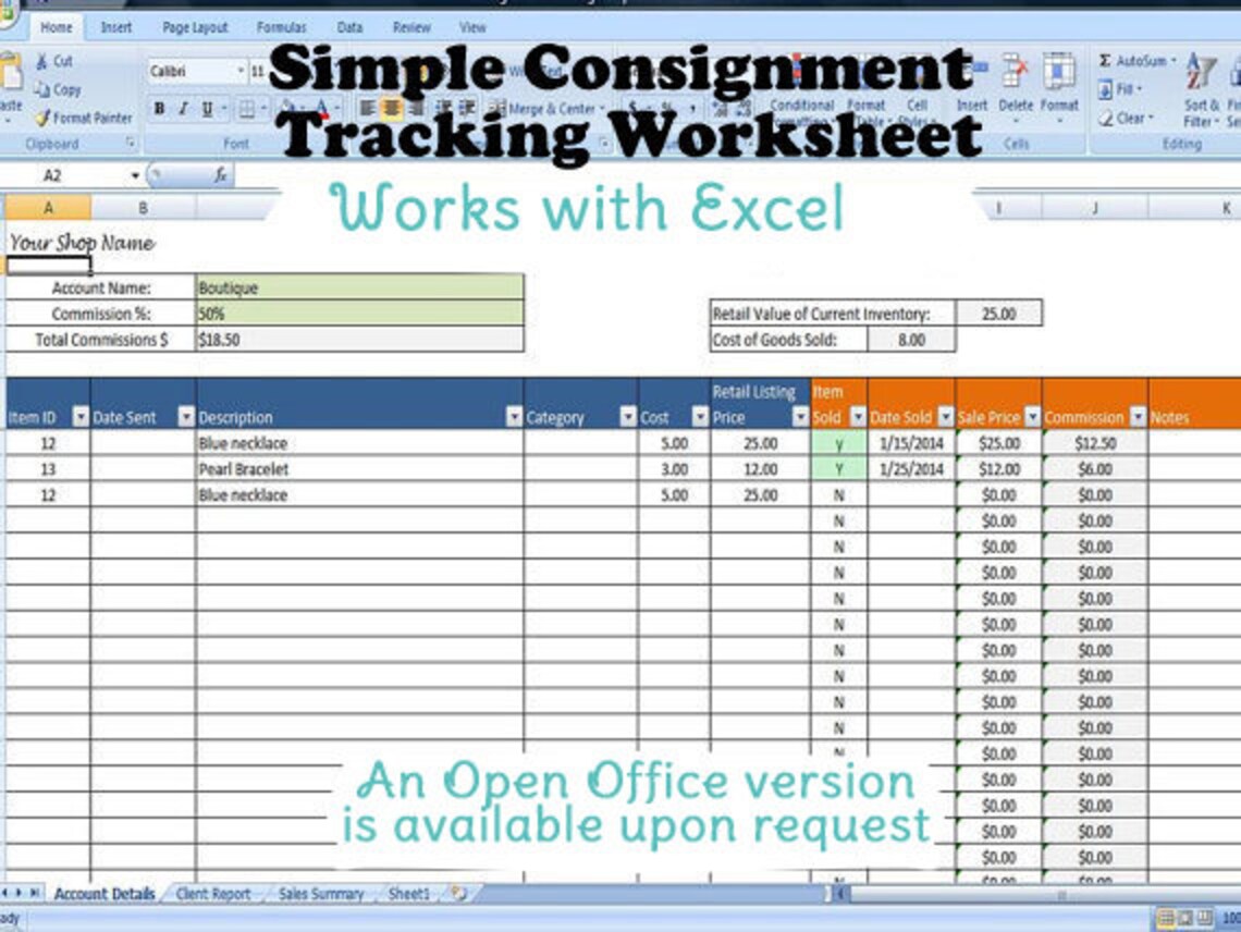 Simple Consignment Tracking Worksheet, Calculates Your Sales ...