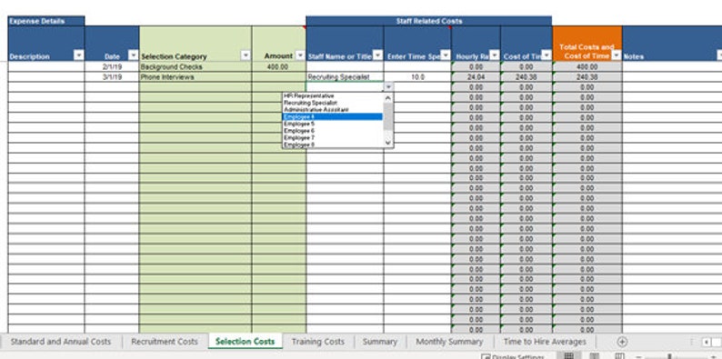 Hiring Costs Tracker Template - Etsy