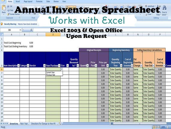 Annual Inventory Spreadsheet, Track Beginning and Ending Inventory in ...