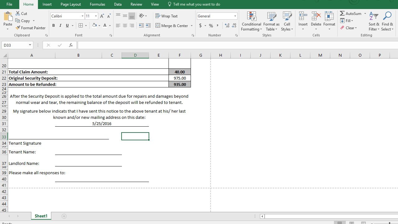 Rental Deposit Tracking Form, Landlord Tenant Security Deposit ...