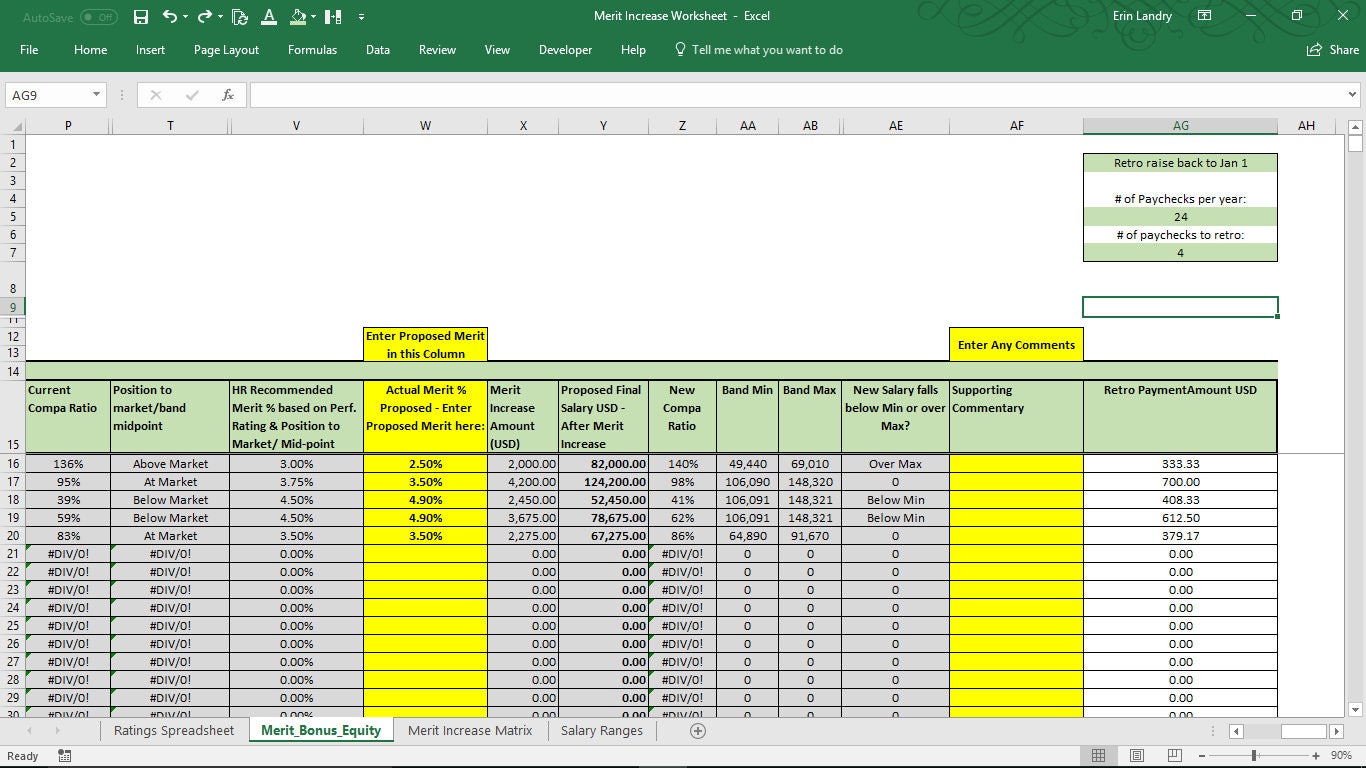 Annual Employee Merit Increase Spreadsheet, Excel Template for a Merit ...